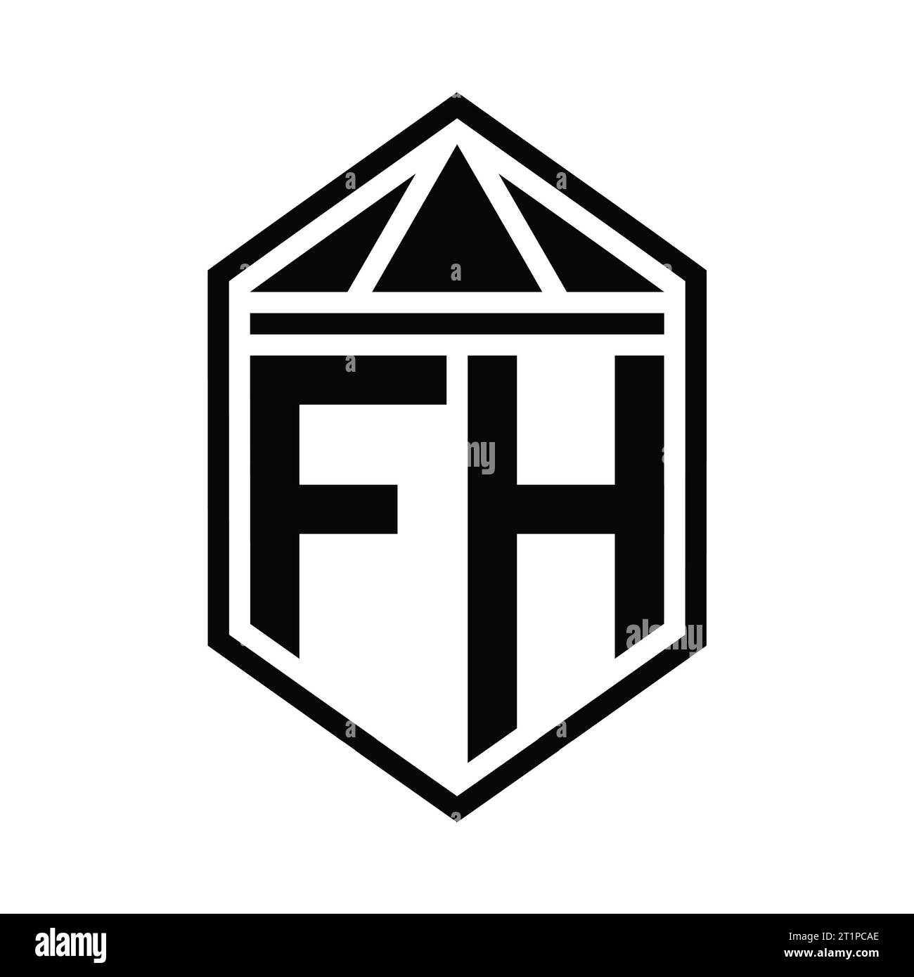 FH Letter Logo monogram simple hexagon shield shape with triangle crown ...