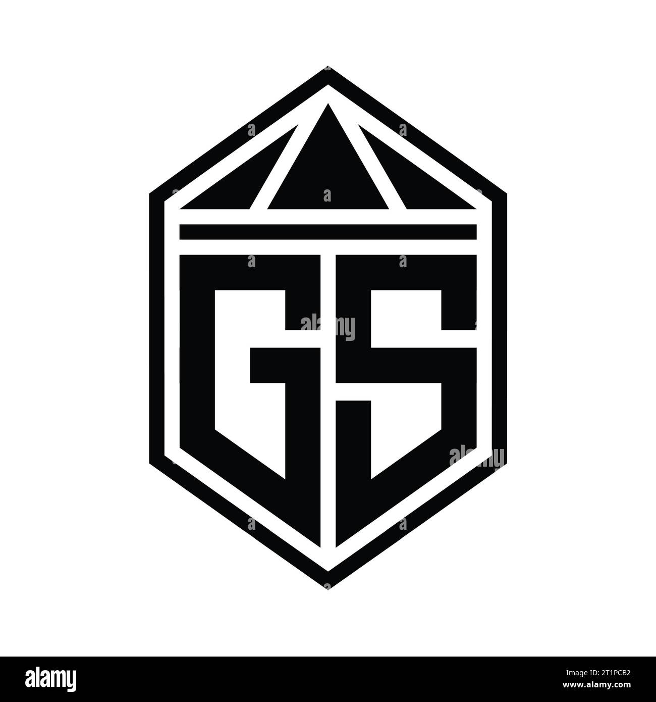 GS Letter Logo monogram simple hexagon shield shape with triangle crown ...