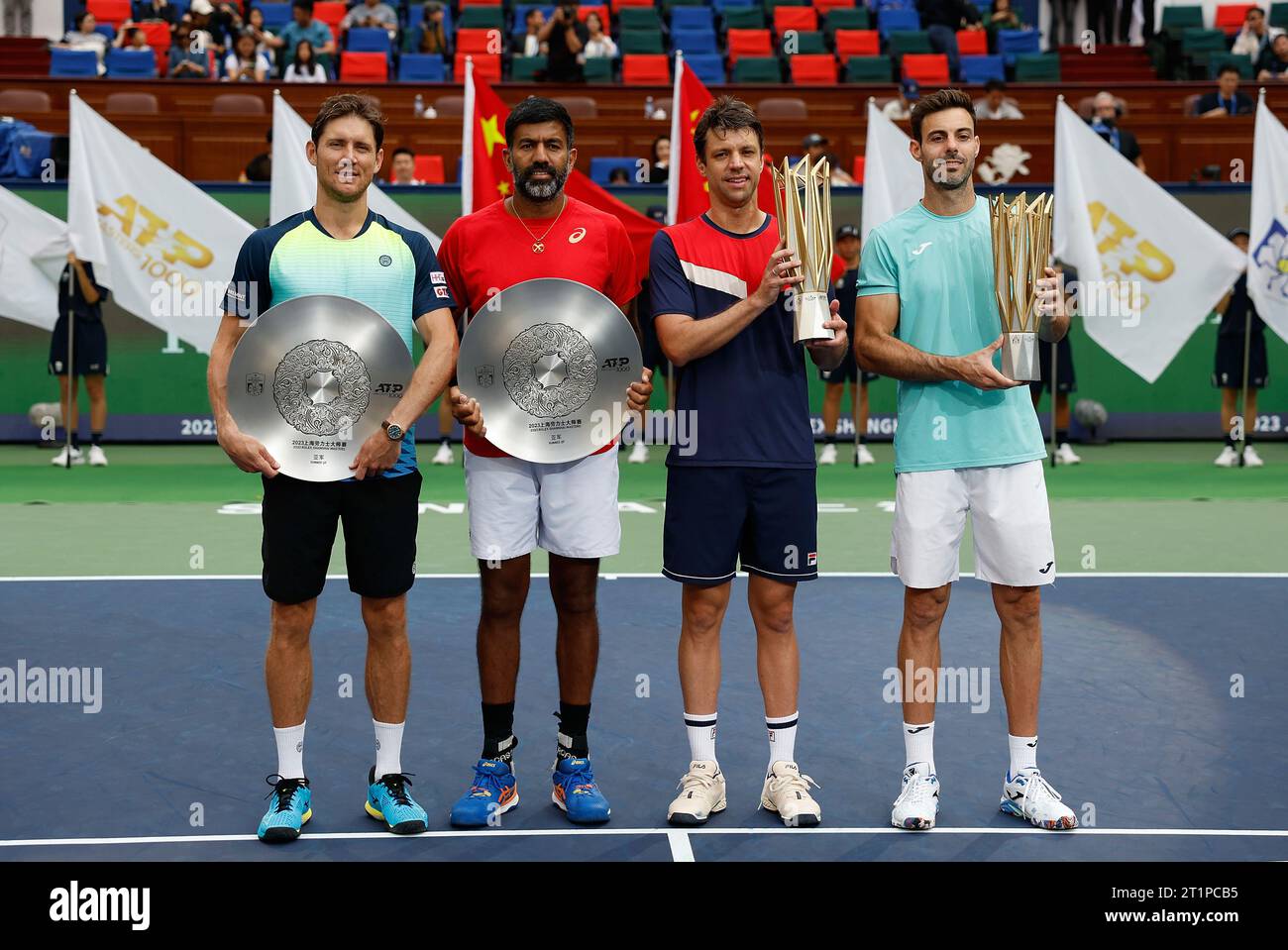 Shanghai, China. 15th Oct, 2023. First placed Marcel Granollers (1st R) of Spain/Horacio ...