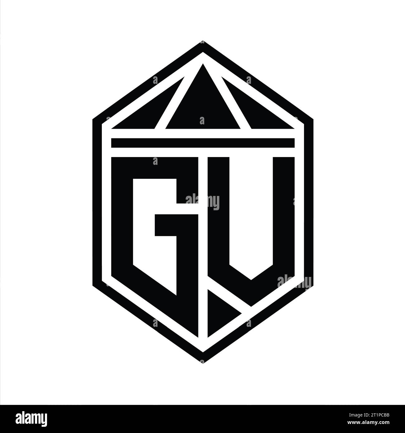 Gv Letter Logo Monogram Simple Hexagon Shield Shape With Triangle Crown Isolated Style Design
