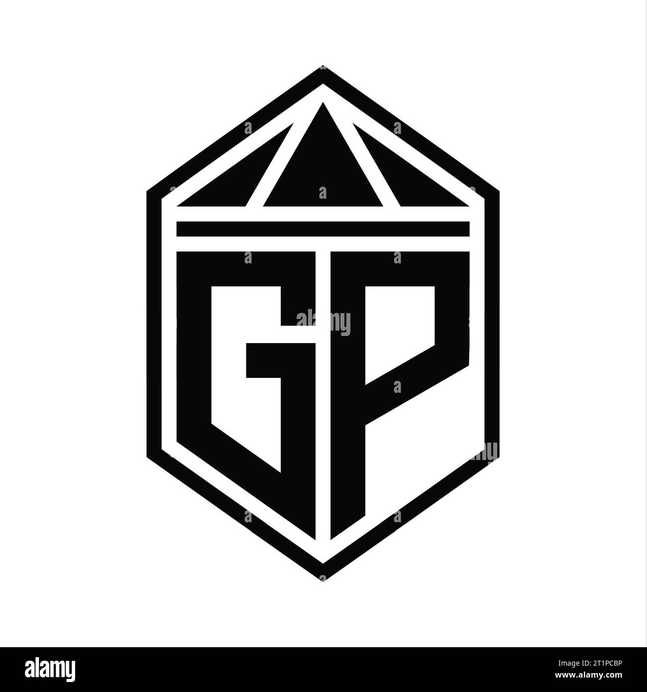 GP Letter Logo monogram simple hexagon shield shape with triangle crown ...