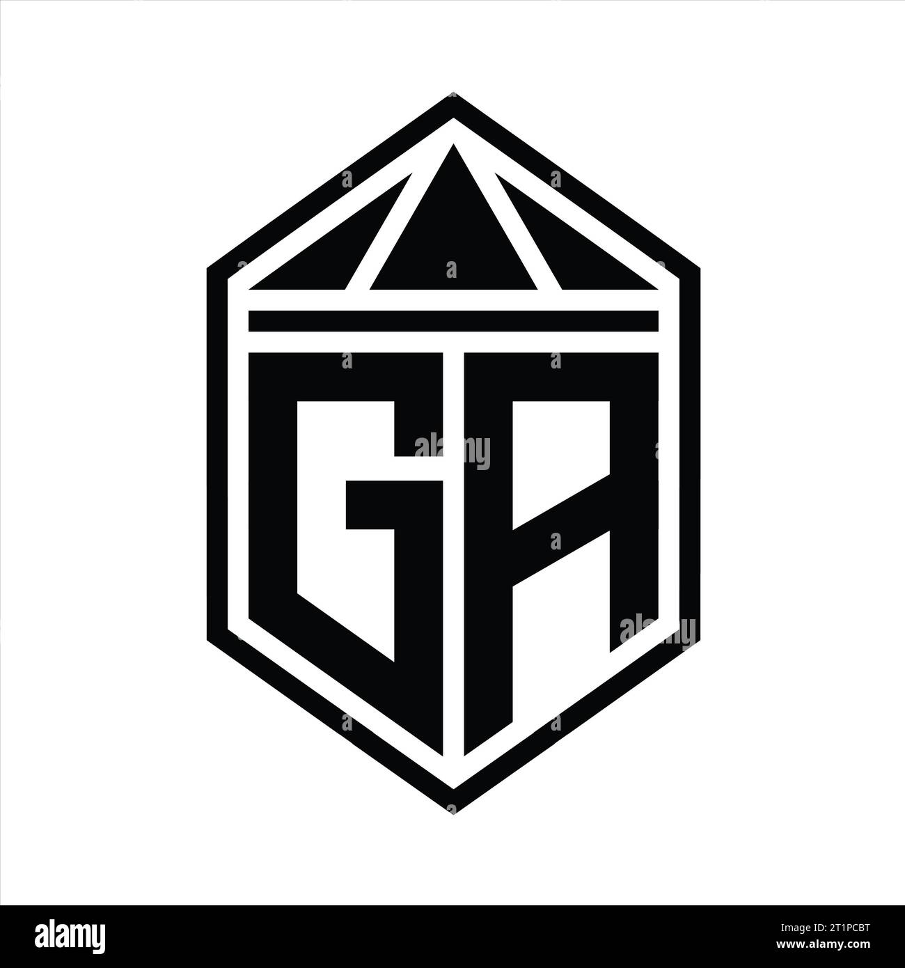 GA Letter Logo monogram simple hexagon shield shape with triangle crown ...