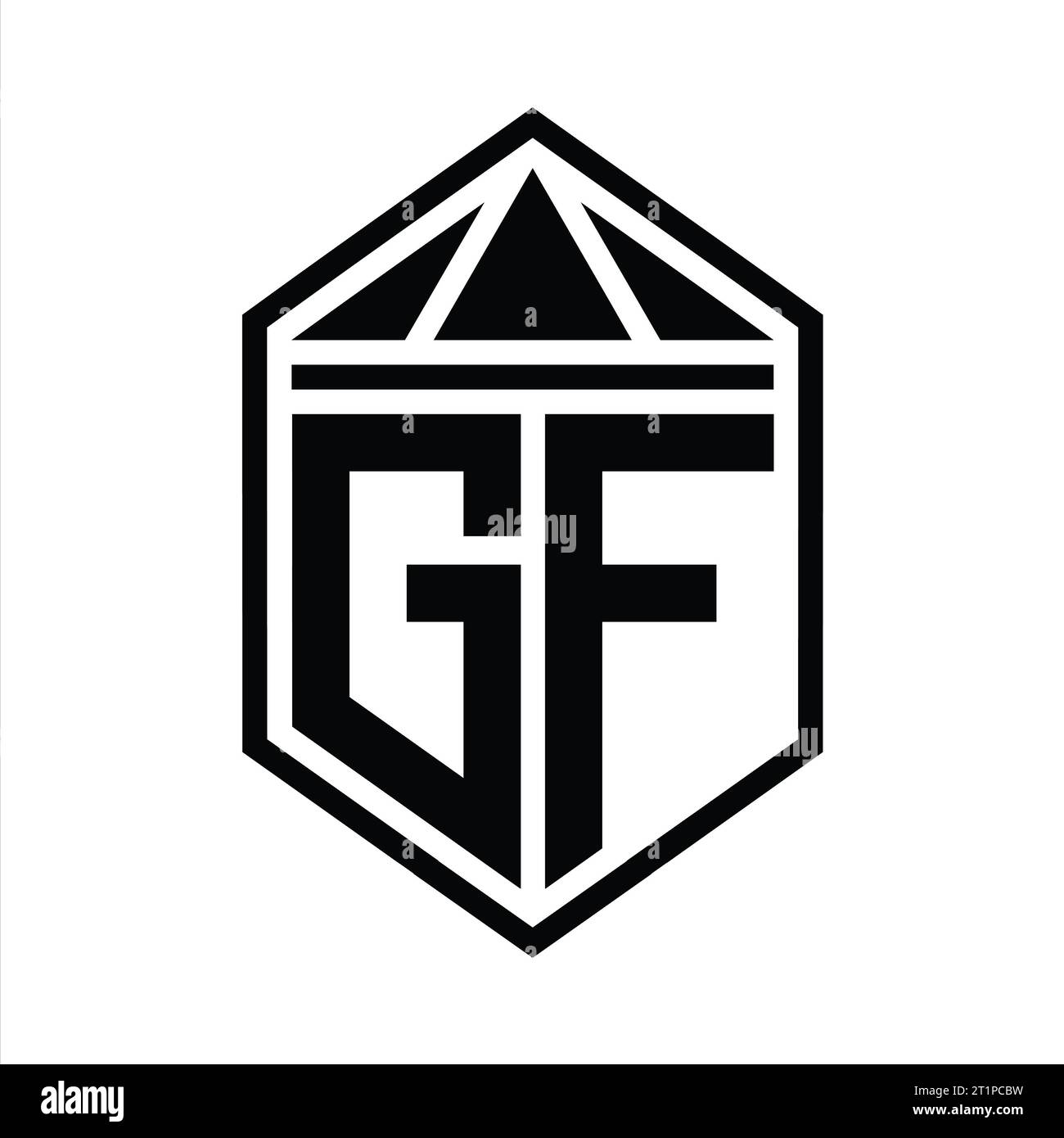 GF Letter Logo monogram simple hexagon shield shape with triangle crown isolated style design ...