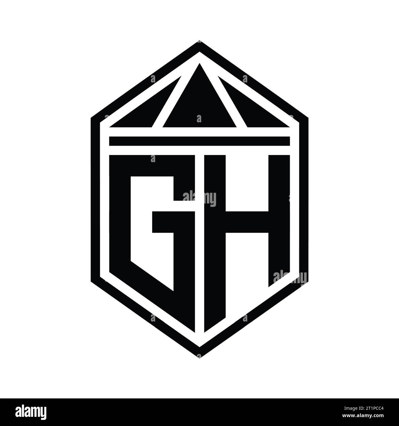 GH Letter Logo monogram simple hexagon shield shape with triangle crown isolated style design ...