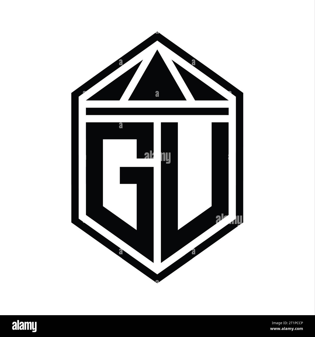 GU Letter Logo monogram simple hexagon shield shape with triangle crown isolated style design ...