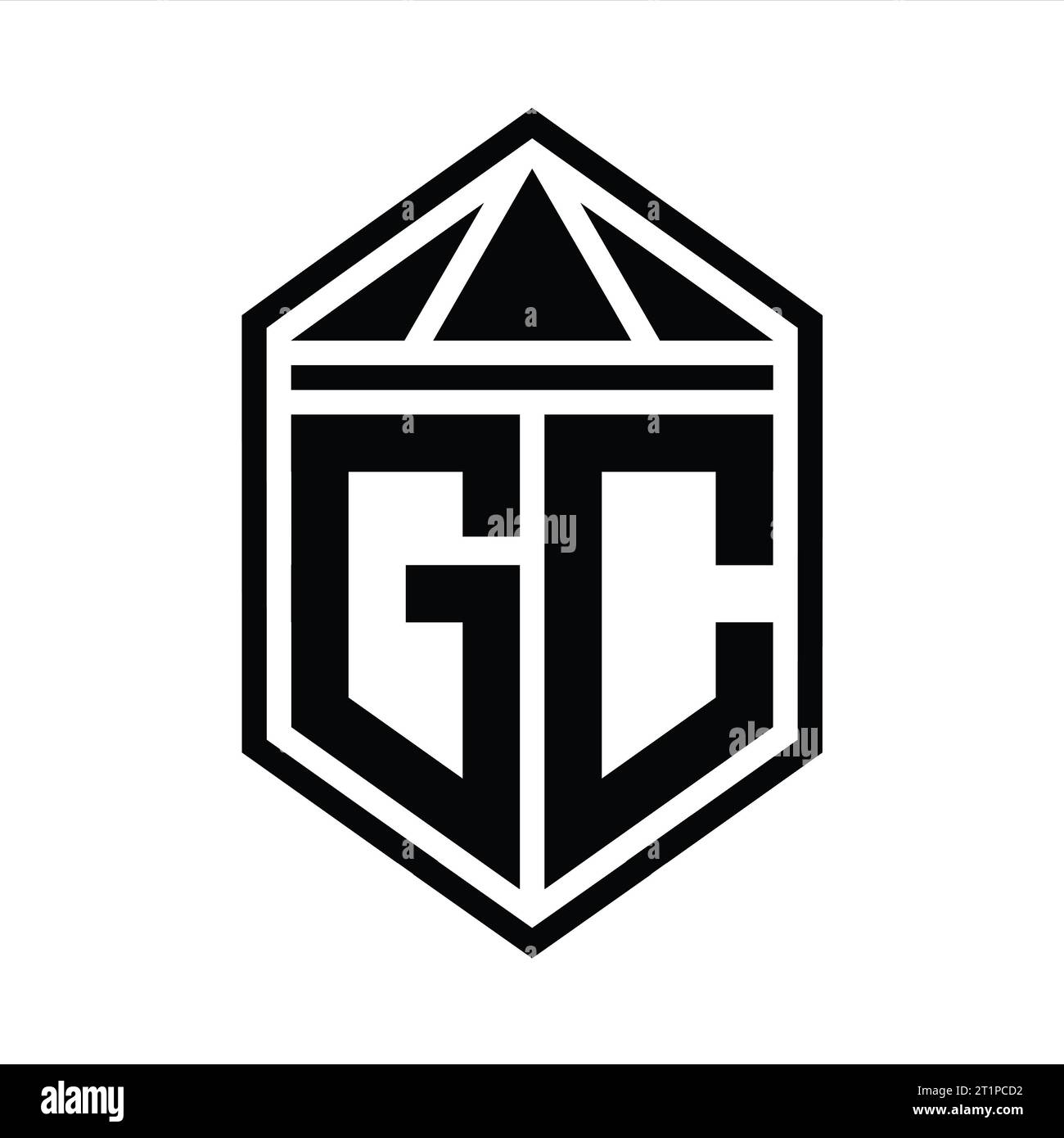 GC Letter Logo monogram simple hexagon shield shape with triangle crown isolated style design ...
