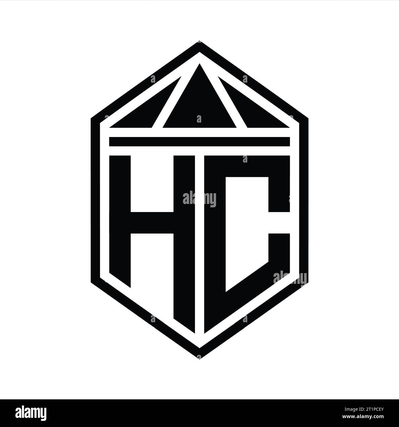HC Letter Logo monogram simple hexagon shield shape with triangle crown ...