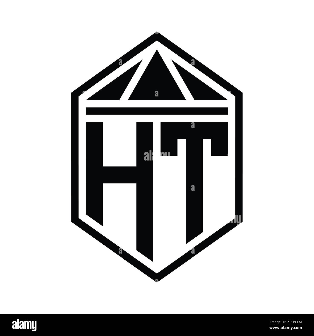 HT Letter Logo monogram simple hexagon shield shape with triangle crown isolated style design ...