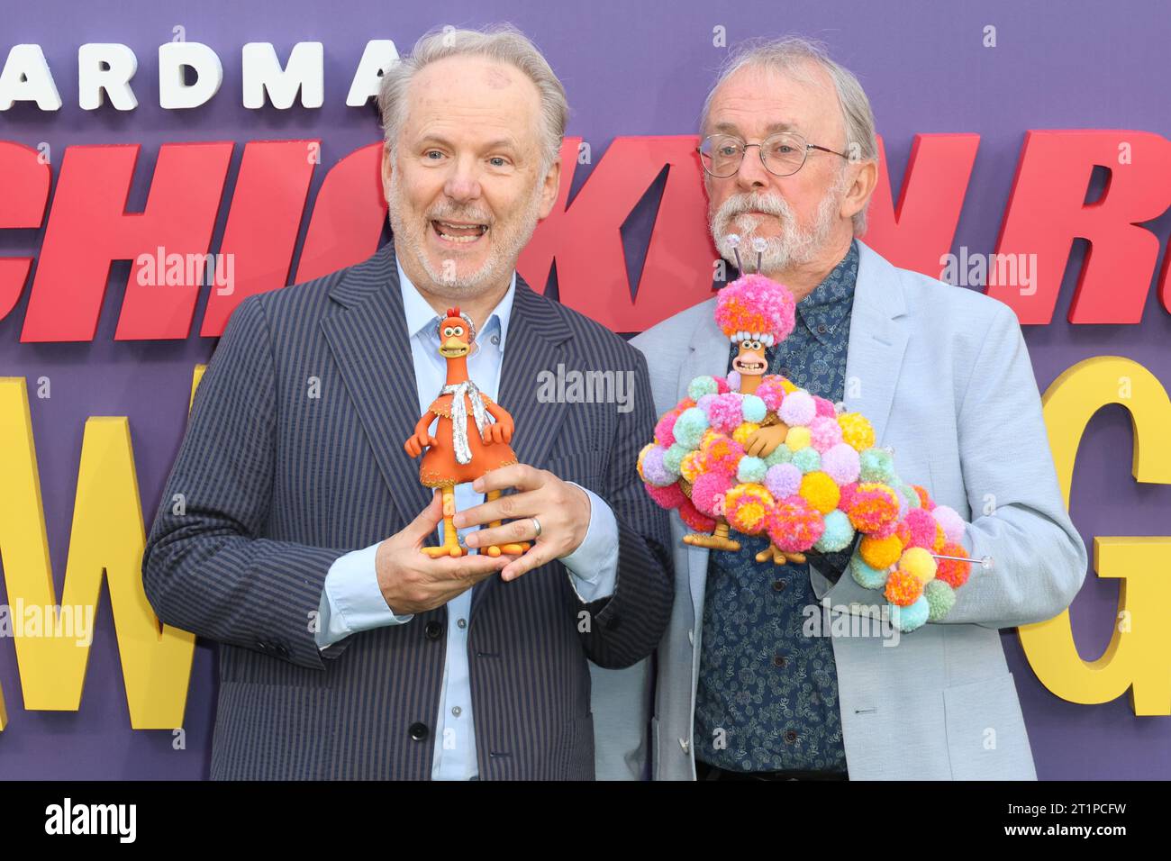 Nick Park with Chicken character Ginger and Peter Lord with Chicken ...
