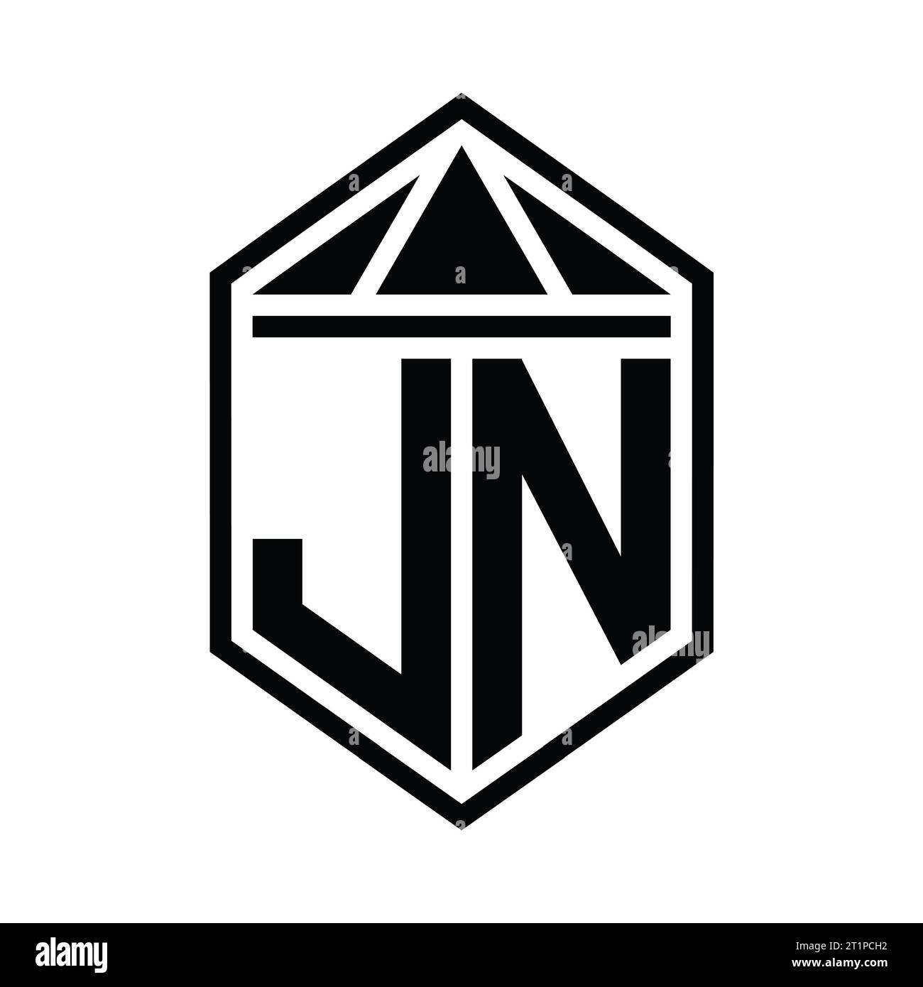 JN Letter Logo monogram simple hexagon shield shape with triangle crown isolated style design ...