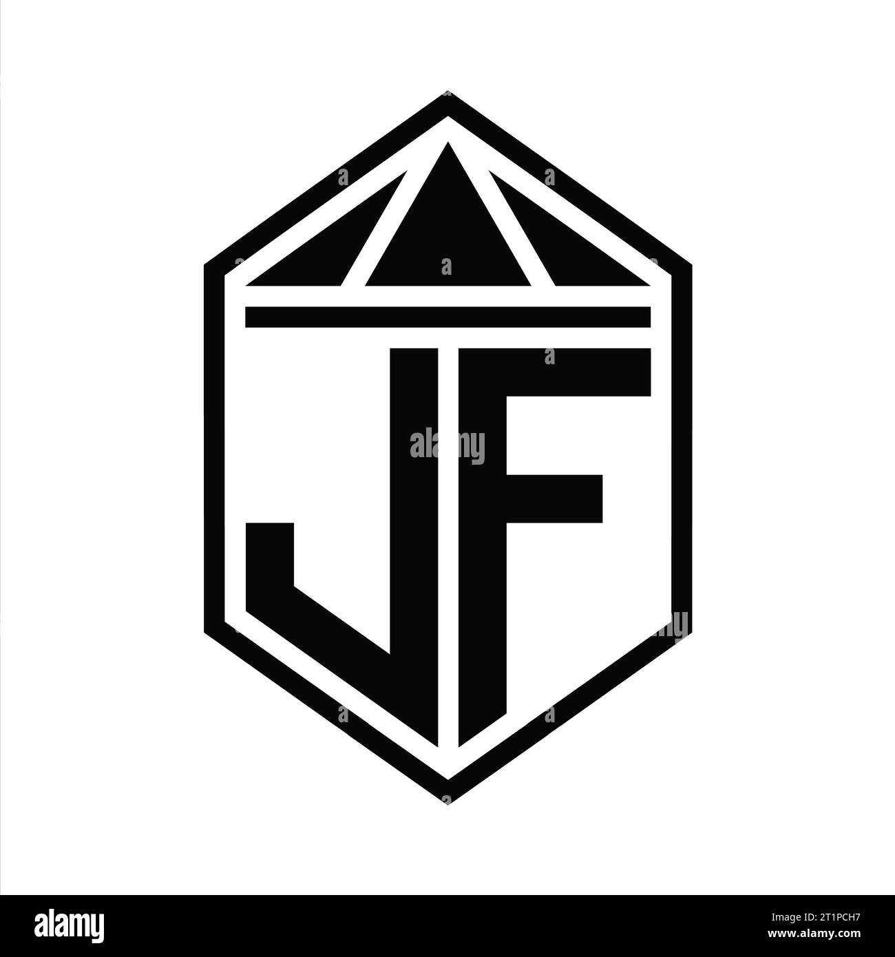 JF Letter Logo monogram simple hexagon shield shape with triangle crown isolated style design ...