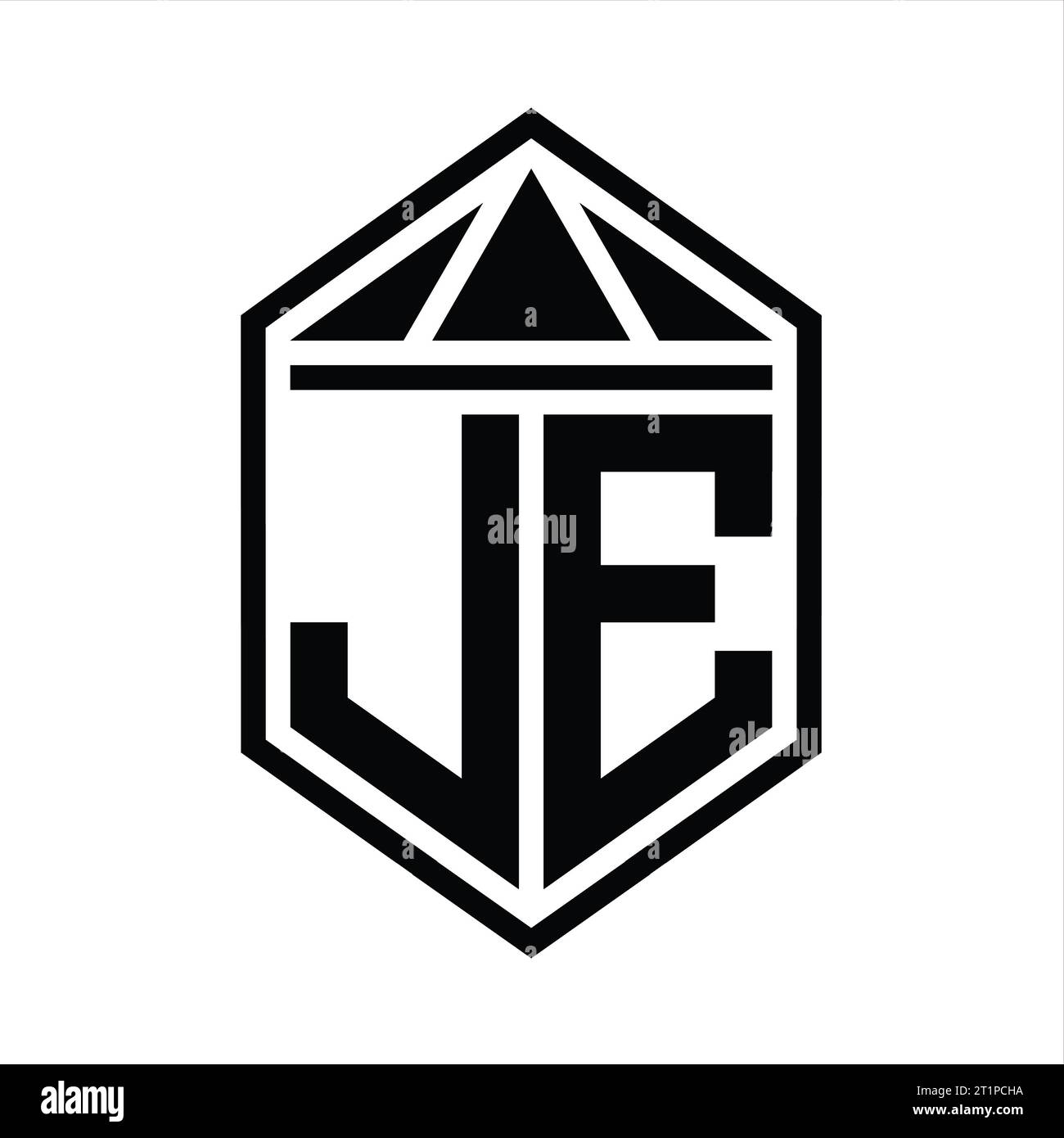 JE Letter Logo monogram simple hexagon shield shape with triangle crown isolated style design ...