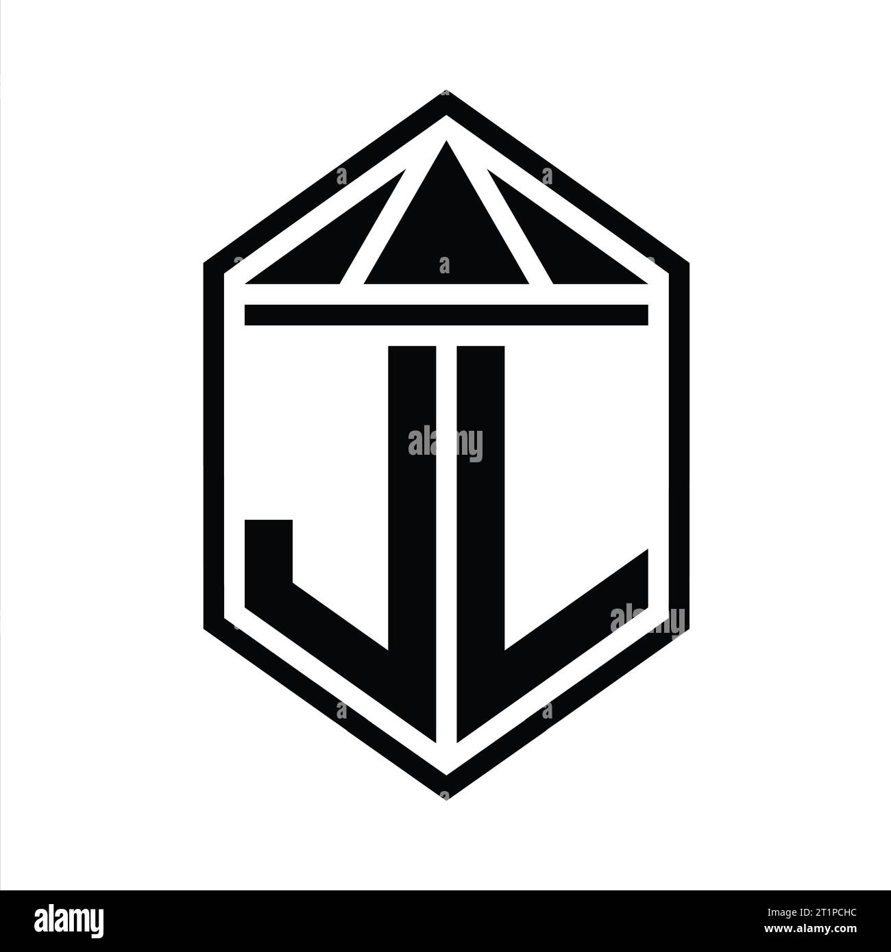 JL Letter Logo monogram simple hexagon shield shape with triangle crown isolated style design ...