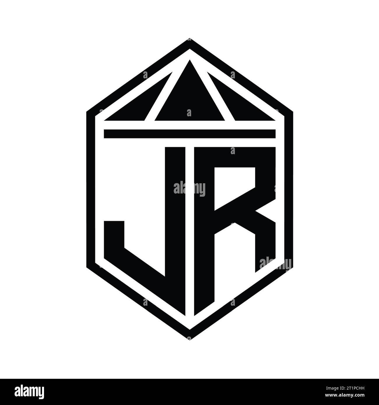 JR Letter Logo monogram simple hexagon shield shape with triangle crown ...