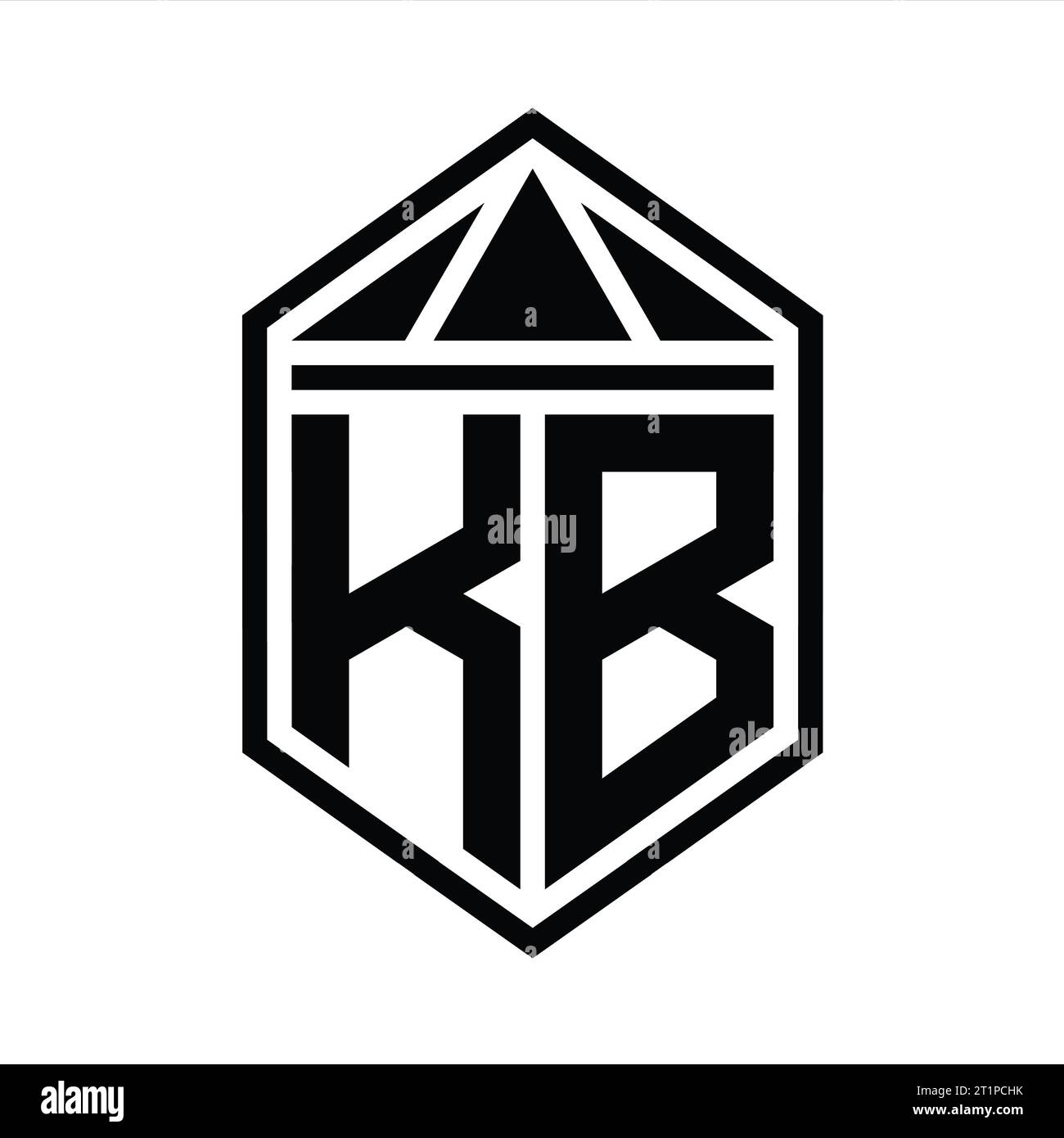KB Letter Logo monogram simple hexagon shield shape with triangle crown ...