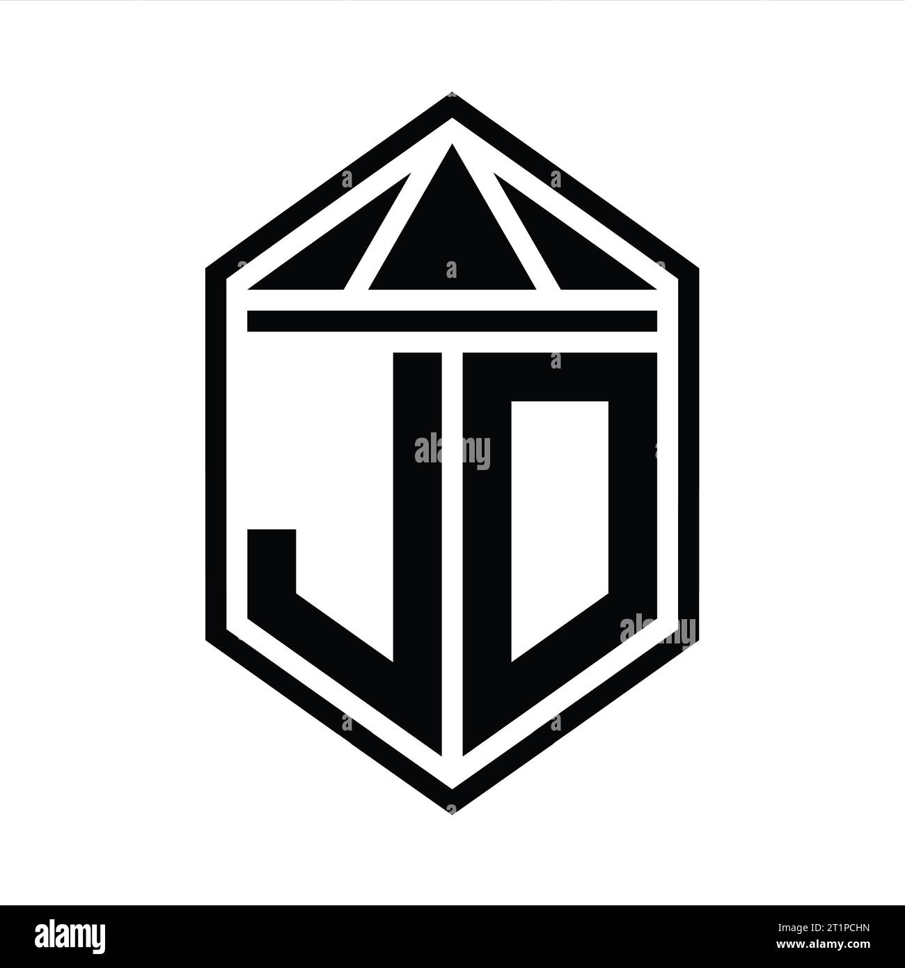JD Letter Logo monogram simple hexagon shield shape with triangle crown ...