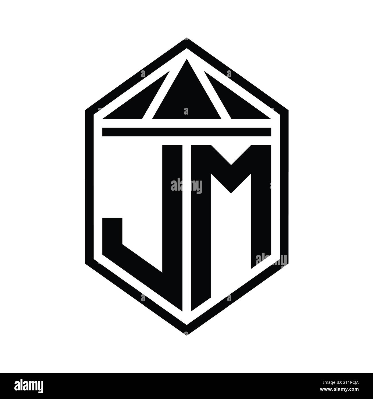 JM Letter Logo monogram simple hexagon shield shape with triangle crown ...