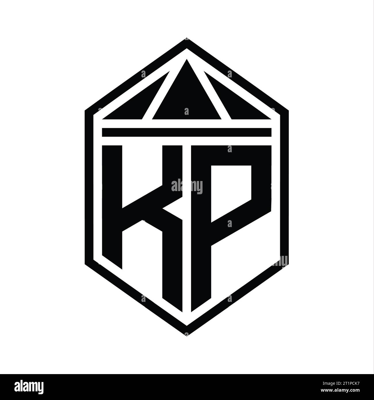 KP Letter Logo monogram simple hexagon shield shape with triangle crown isolated style design ...