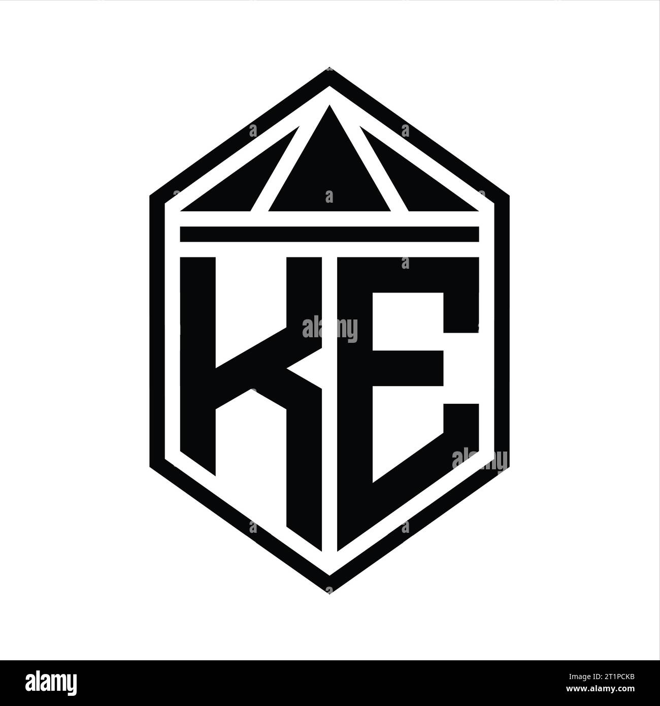 KE Letter Logo monogram simple hexagon shield shape with triangle crown isolated style design ...