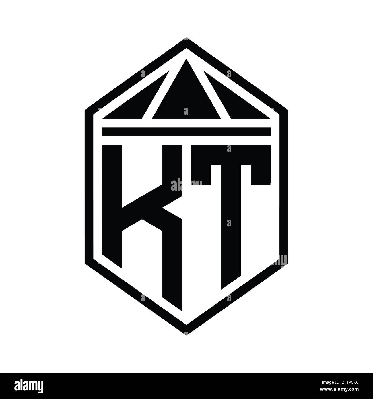 KT Letter Logo monogram simple hexagon shield shape with triangle crown ...