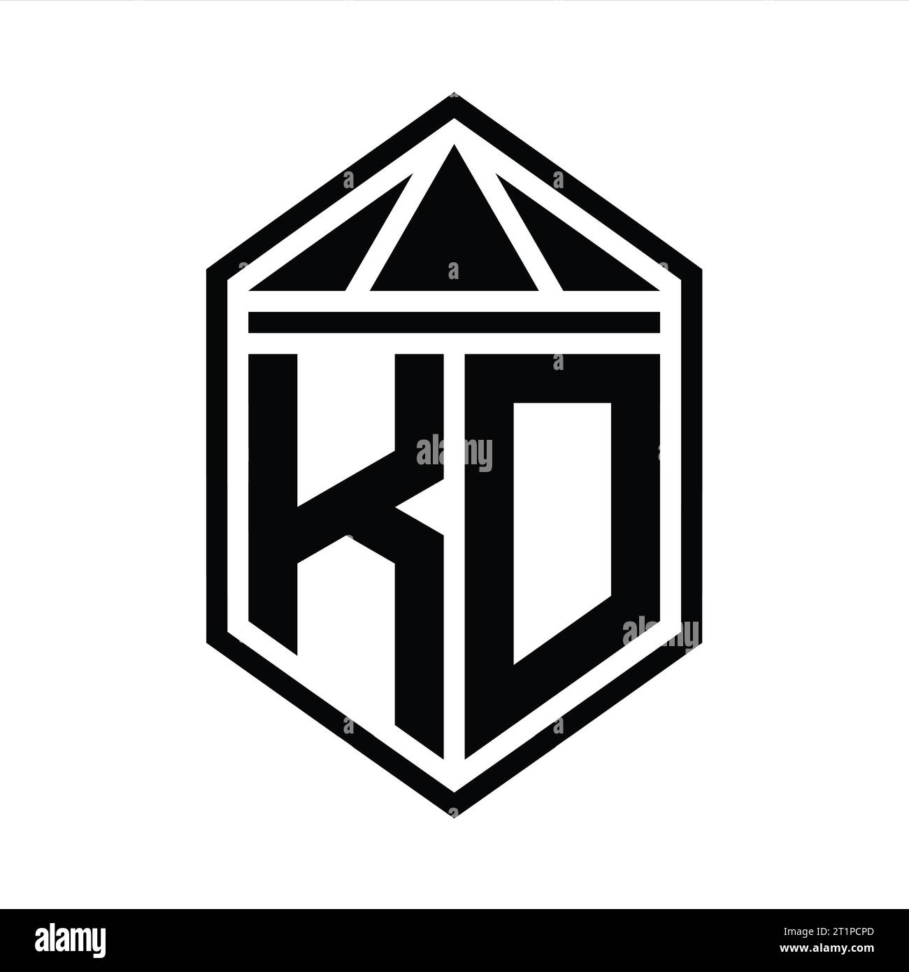 KD Letter Logo monogram simple hexagon shield shape with triangle crown ...