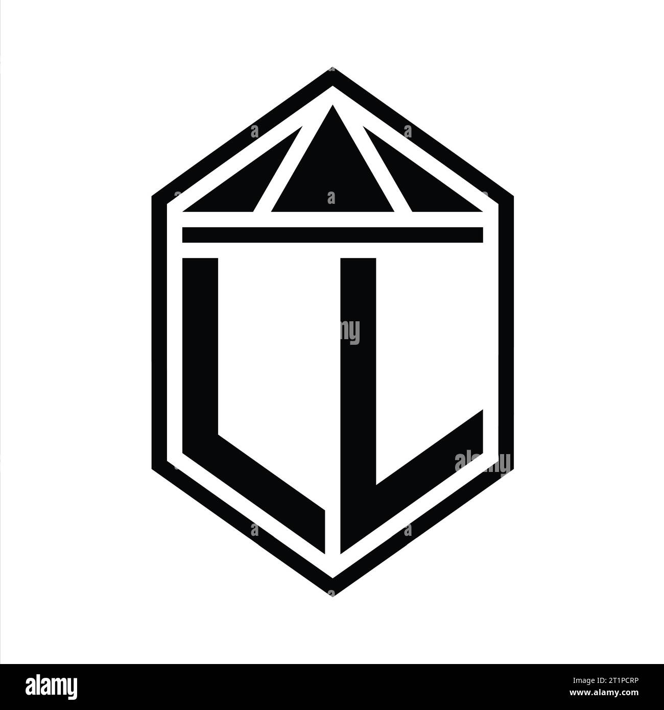 LL Letter Logo monogram simple hexagon shield shape with triangle crown isolated style design ...