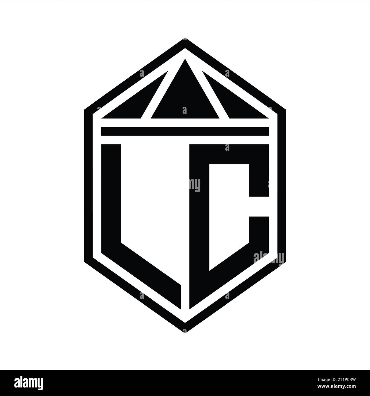 LC Letter Logo monogram simple hexagon shield shape with triangle crown ...