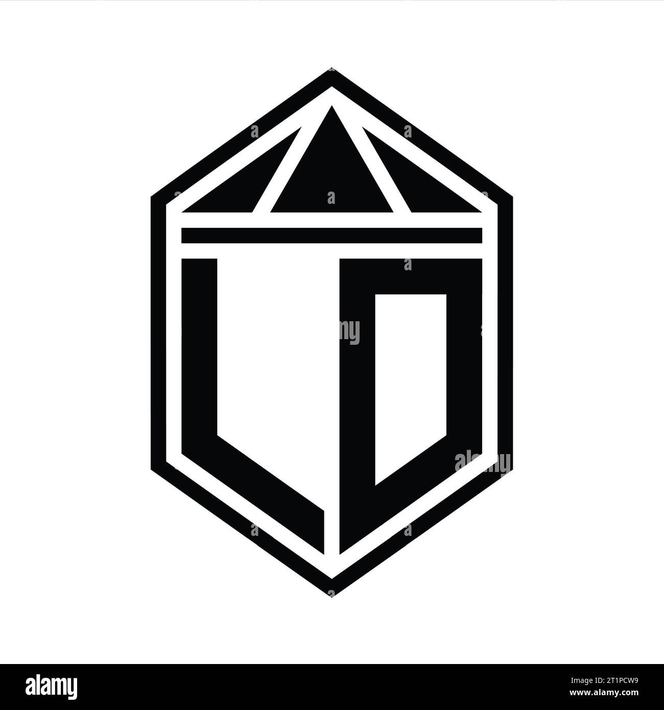 LD Letter Logo monogram simple hexagon shield shape with triangle crown ...