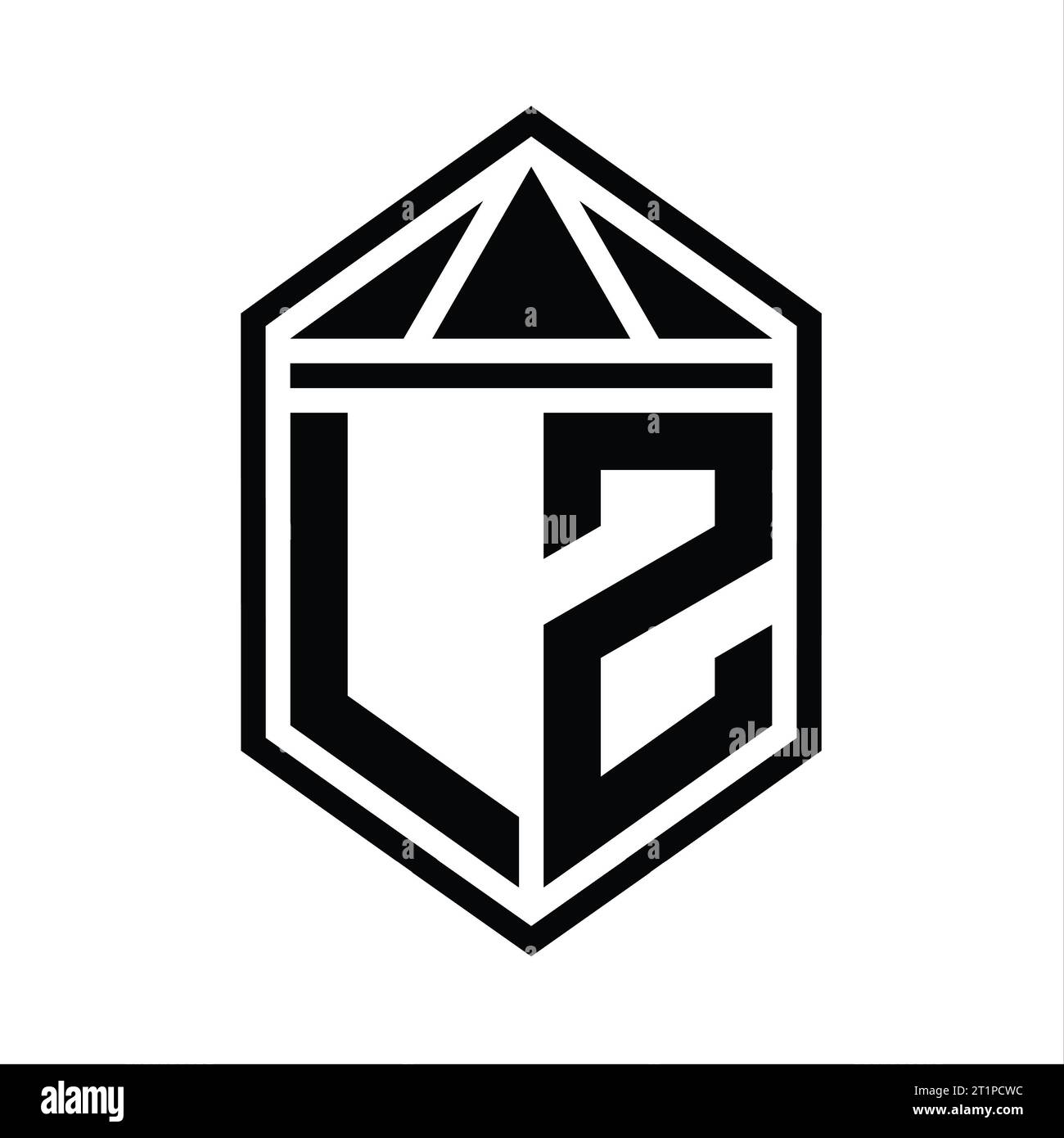 LZ Letter Logo monogram simple hexagon shield shape with triangle crown isolated style design ...