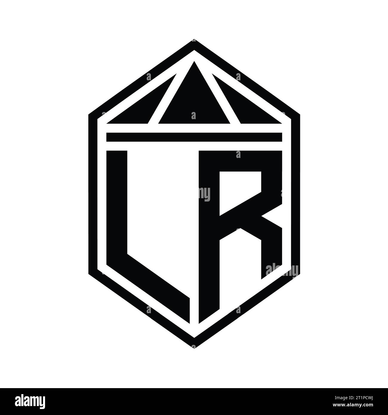 Lr Letter Logo Monogram Simple Hexagon Shield Shape With Triangle Crown Isolated Style Design