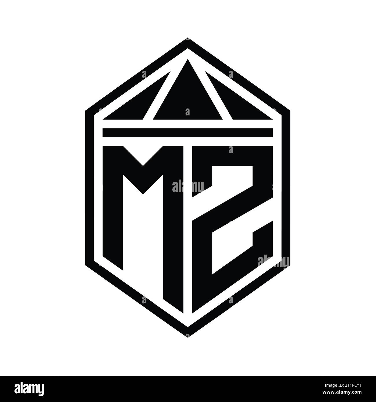 MZ Letter Logo monogram simple hexagon shield shape with triangle crown isolated style design ...