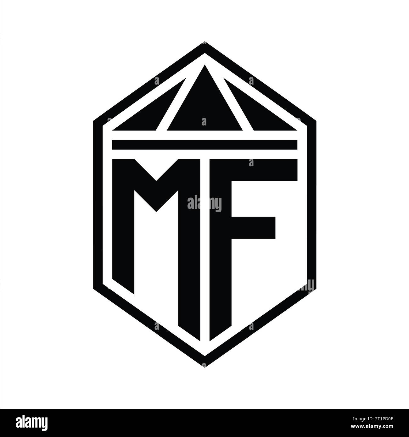 MF Letter Logo monogram simple hexagon shield shape with triangle crown ...