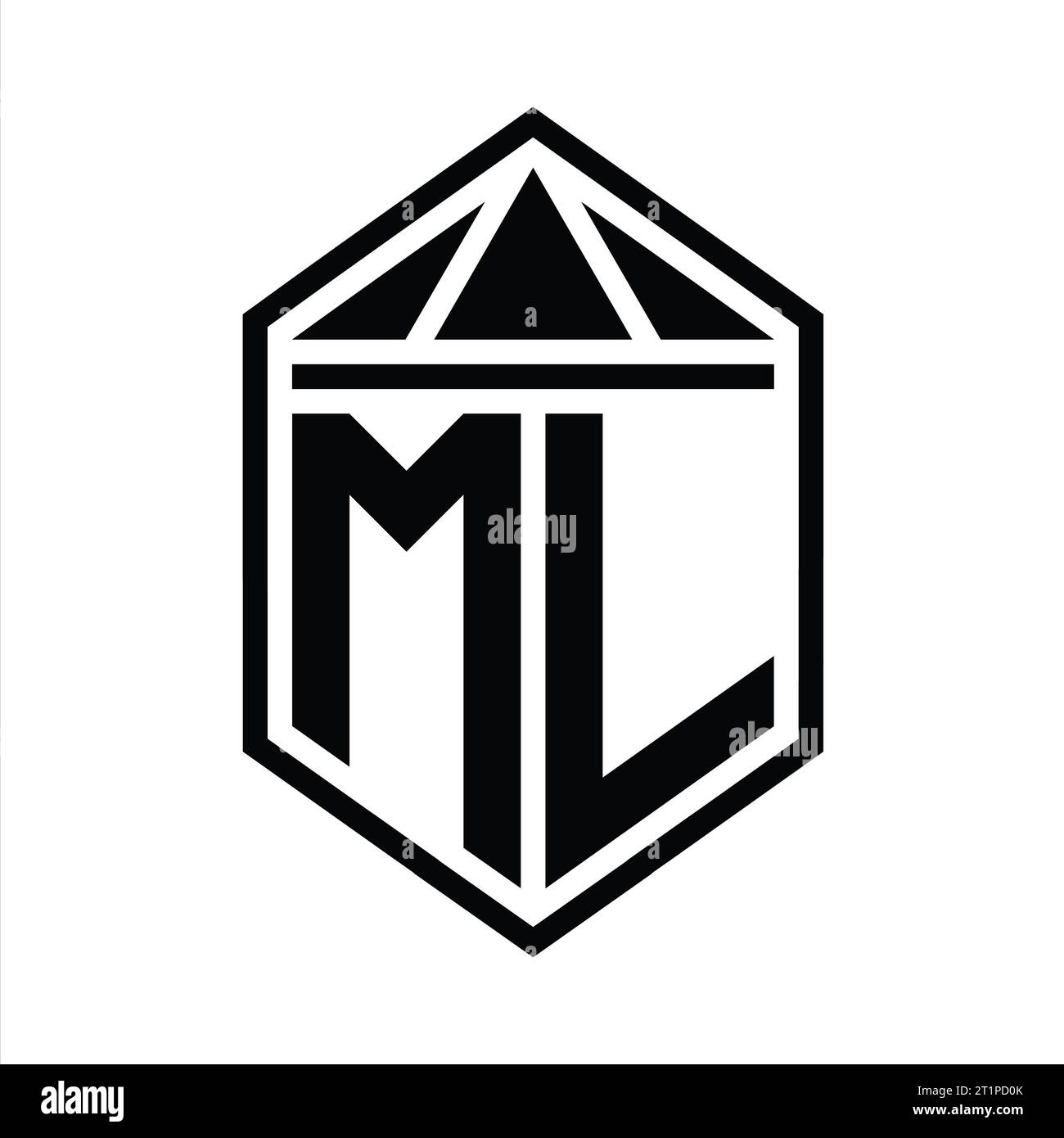 ML Letter Logo monogram simple hexagon shield shape with triangle crown isolated style design ...
