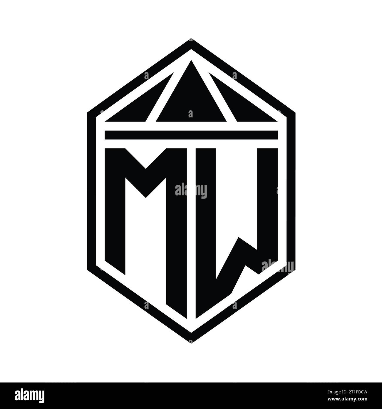 MW Letter Logo monogram simple hexagon shield shape with triangle crown ...