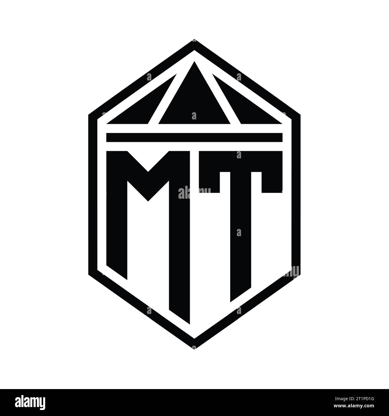 MT Letter Logo monogram simple hexagon shield shape with triangle crown ...