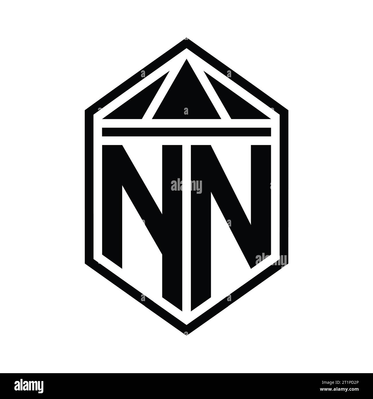 NN Letter Logo monogram simple hexagon shield shape with triangle crown ...