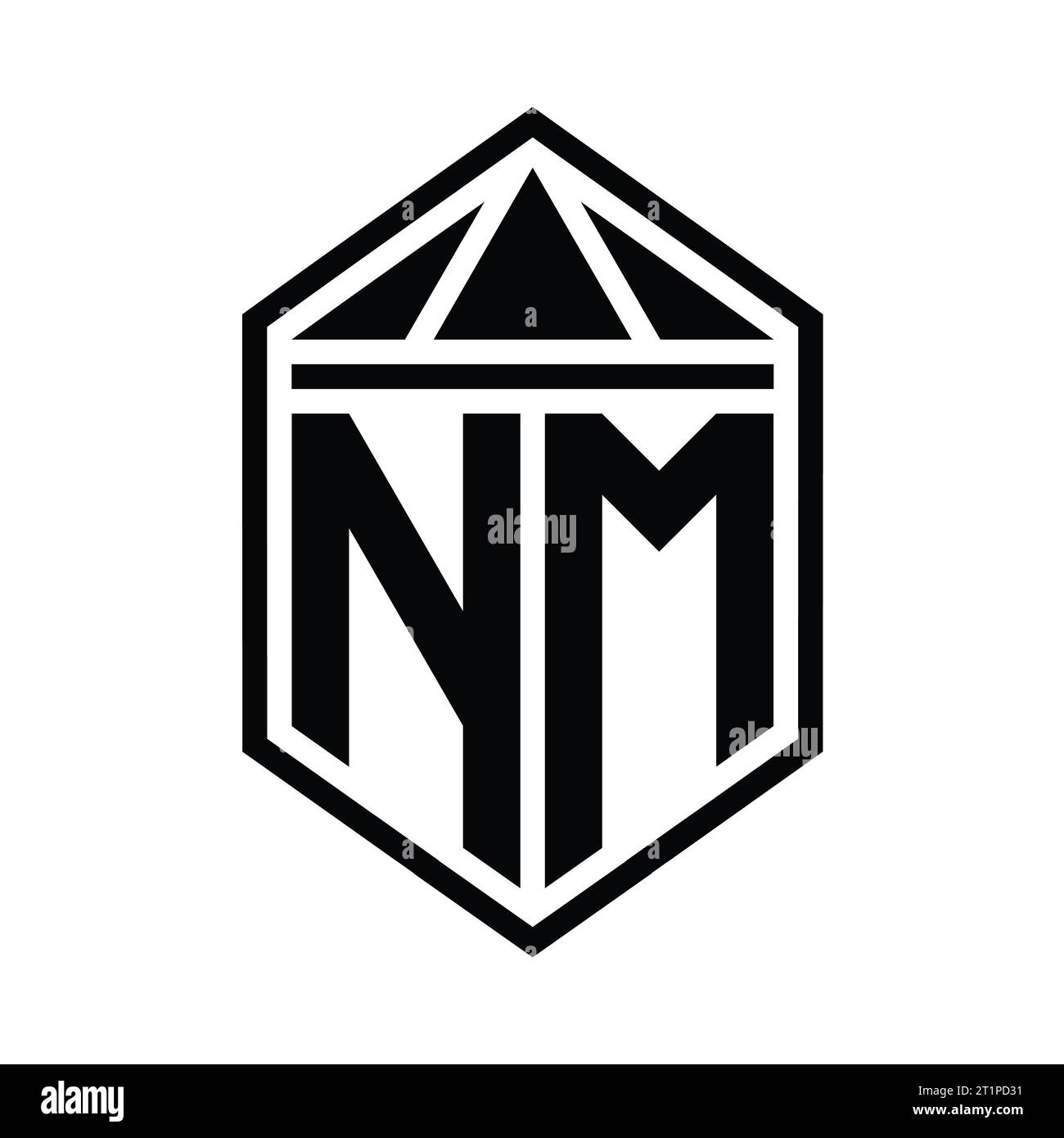 NM Letter Logo monogram simple hexagon shield shape with triangle crown ...
