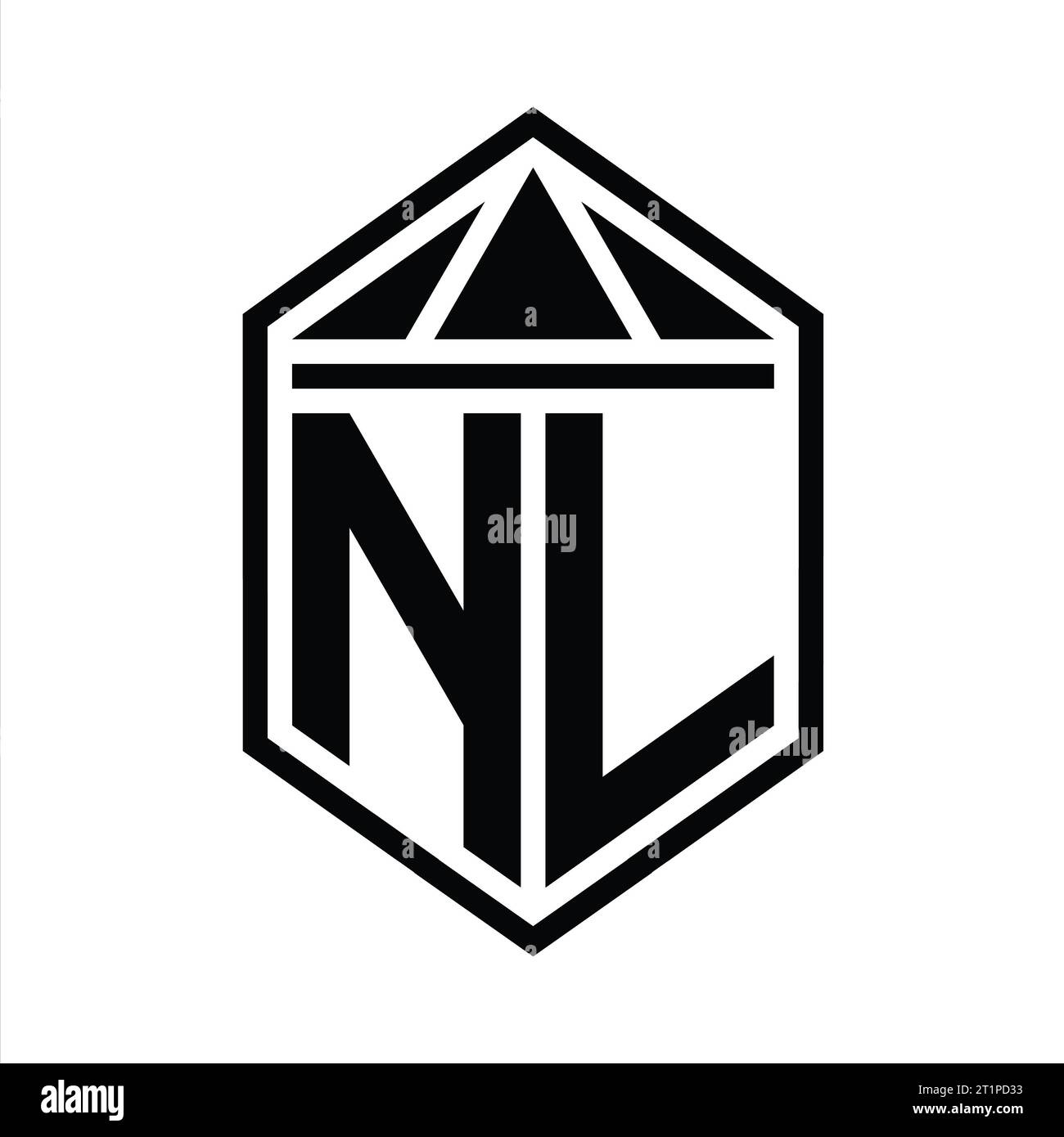 NL Letter Logo monogram simple hexagon shield shape with triangle crown ...