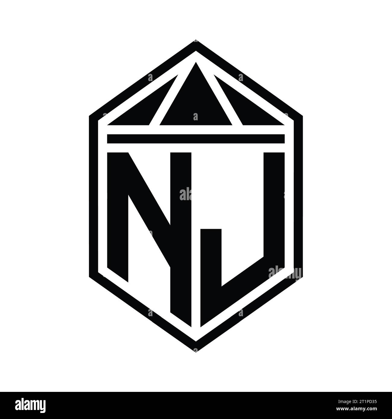 NJ Letter Logo monogram simple hexagon shield shape with triangle crown ...