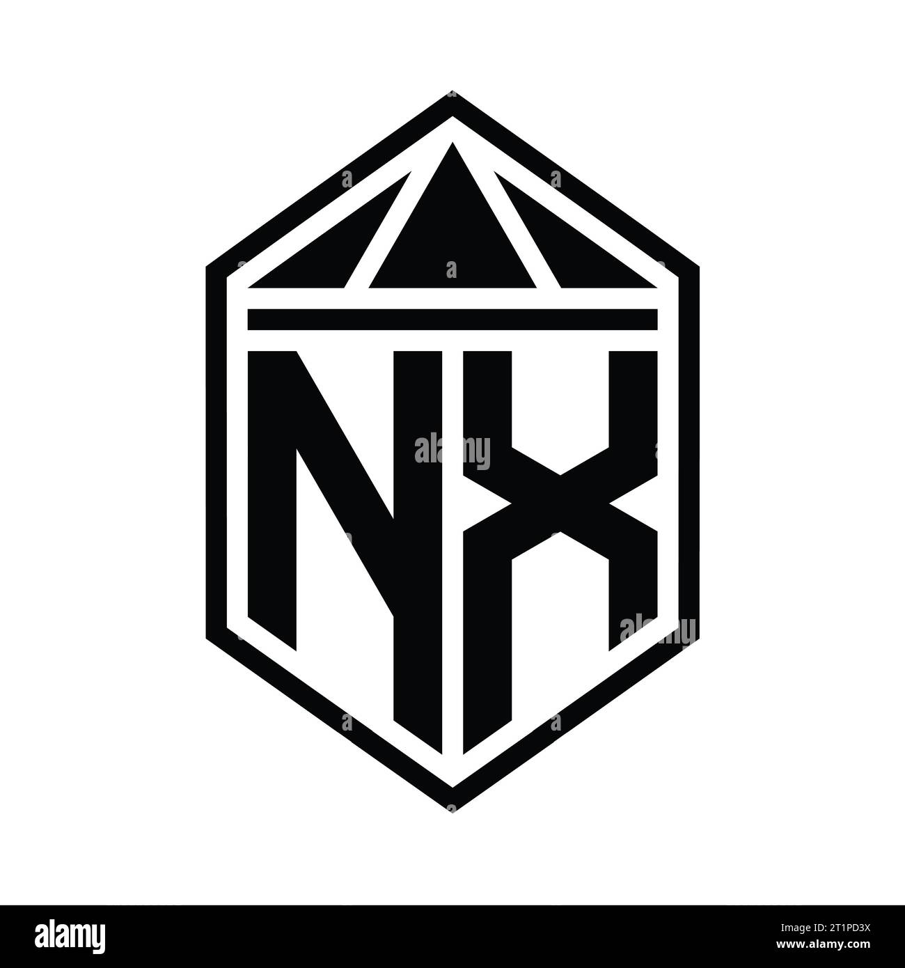 NX Letter Logo monogram simple hexagon shield shape with triangle crown isolated style design ...