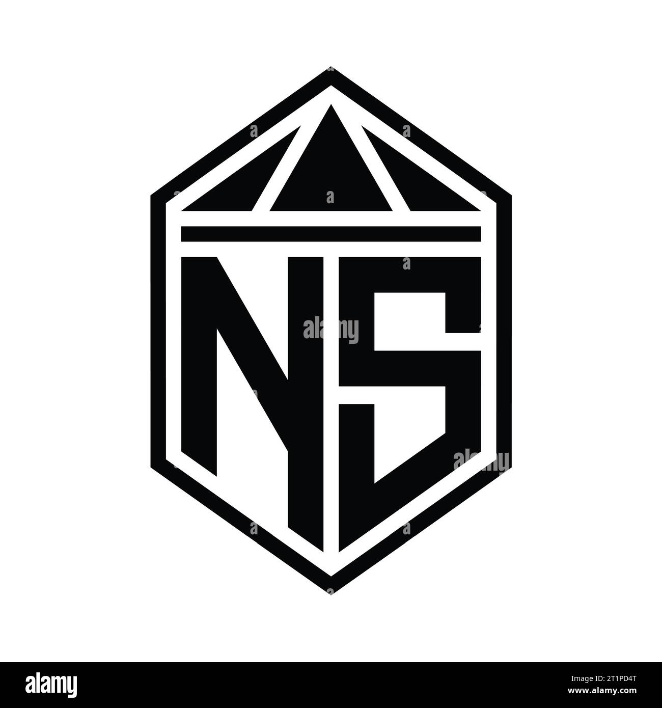 NS Letter Logo monogram simple hexagon shield shape with triangle crown ...