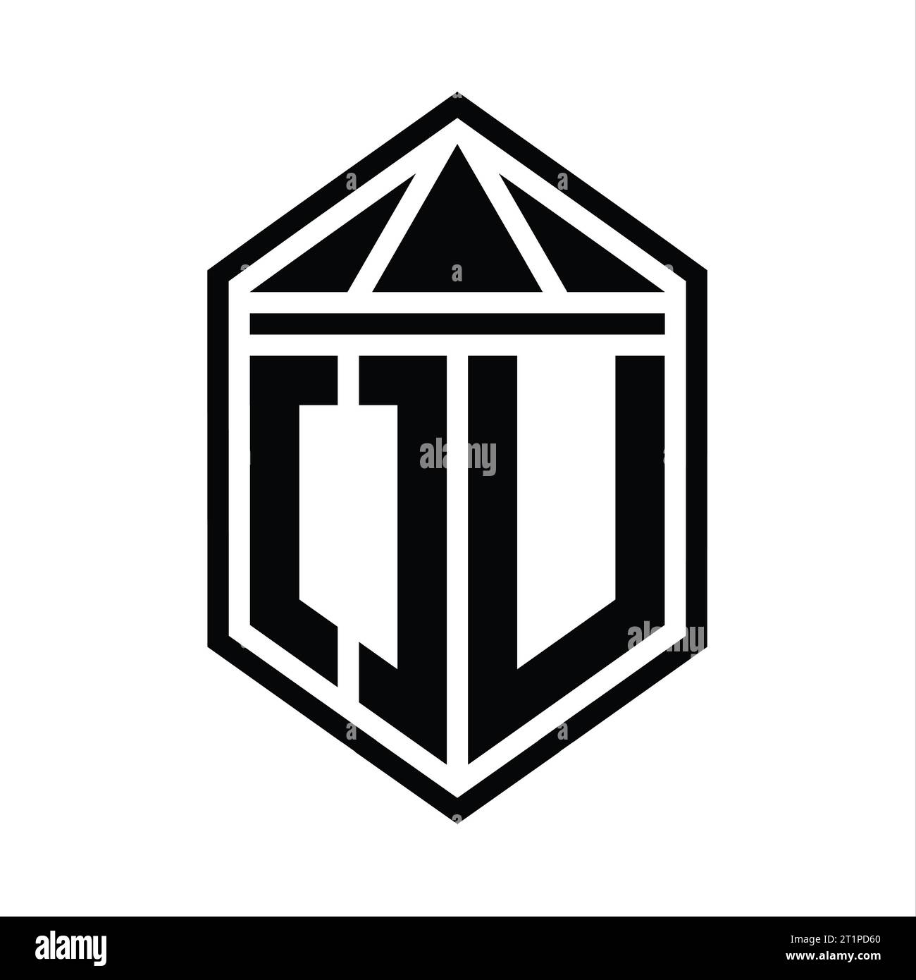 OU Letter Logo monogram simple hexagon shield shape with triangle crown isolated style design ...