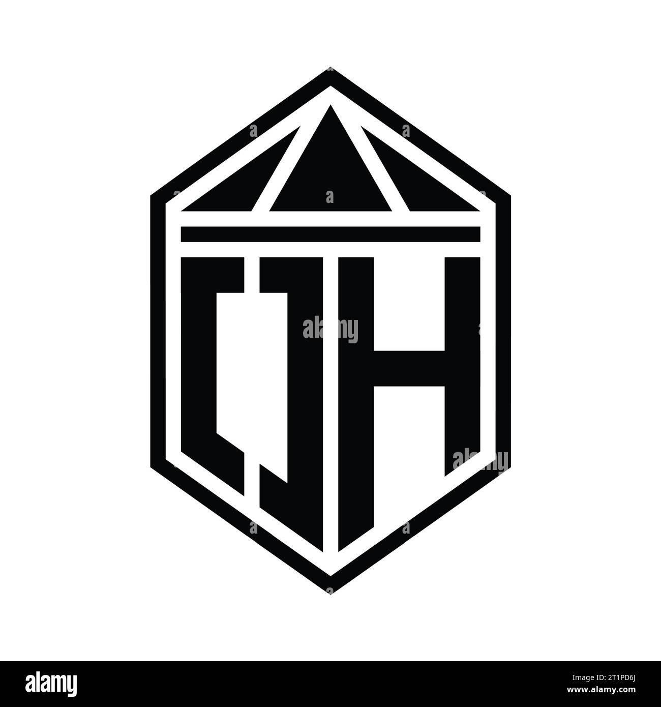 OH Letter Logo monogram simple hexagon shield shape with triangle crown ...