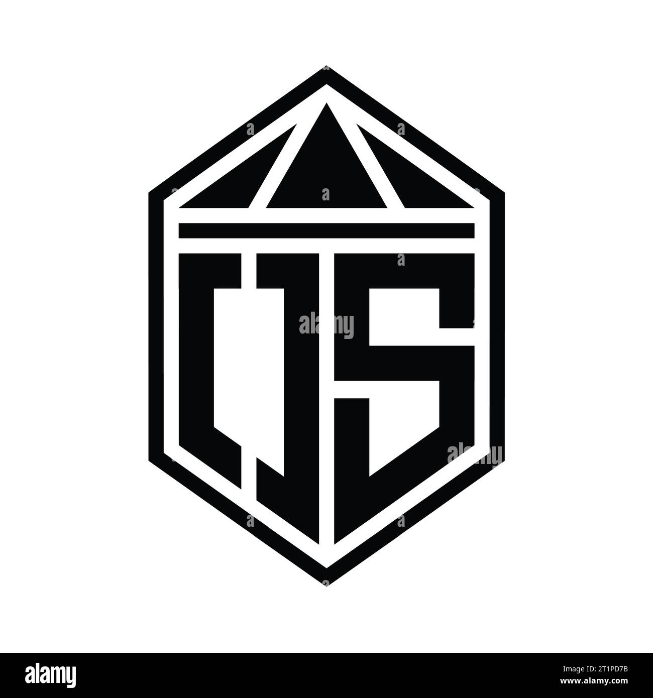 OS Letter Logo monogram simple hexagon shield shape with triangle crown isolated style design ...