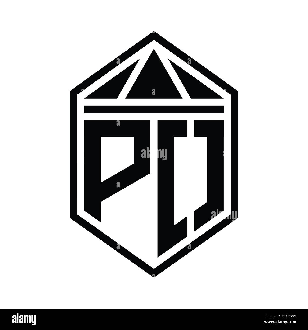 PO Letter Logo monogram simple hexagon shield shape with triangle crown isolated style design ...