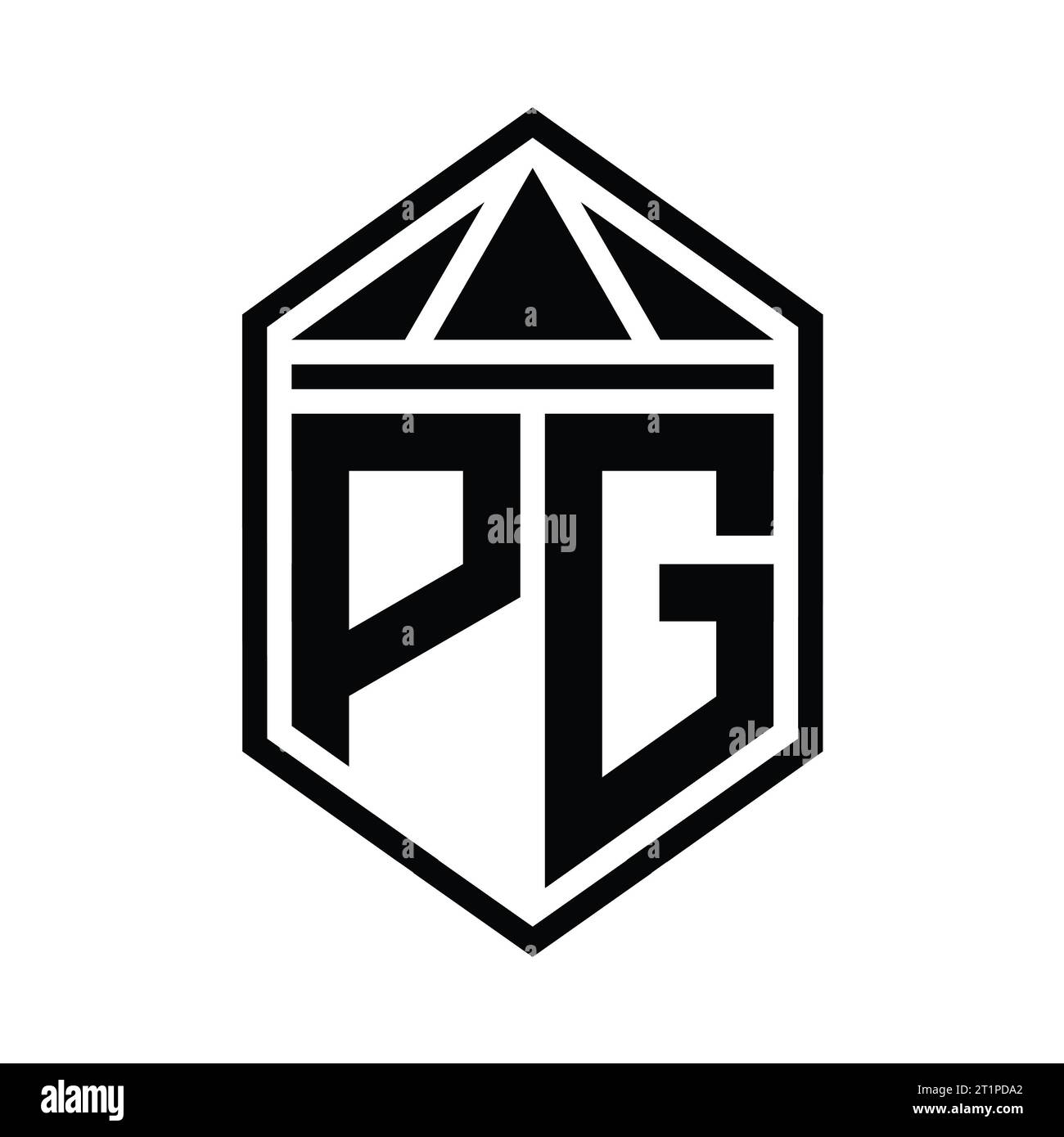 PG Letter Logo monogram simple hexagon shield shape with triangle crown isolated style design ...