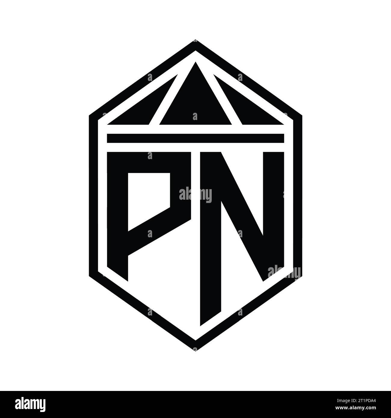 PN Letter Logo monogram simple hexagon shield shape with triangle crown isolated style design ...