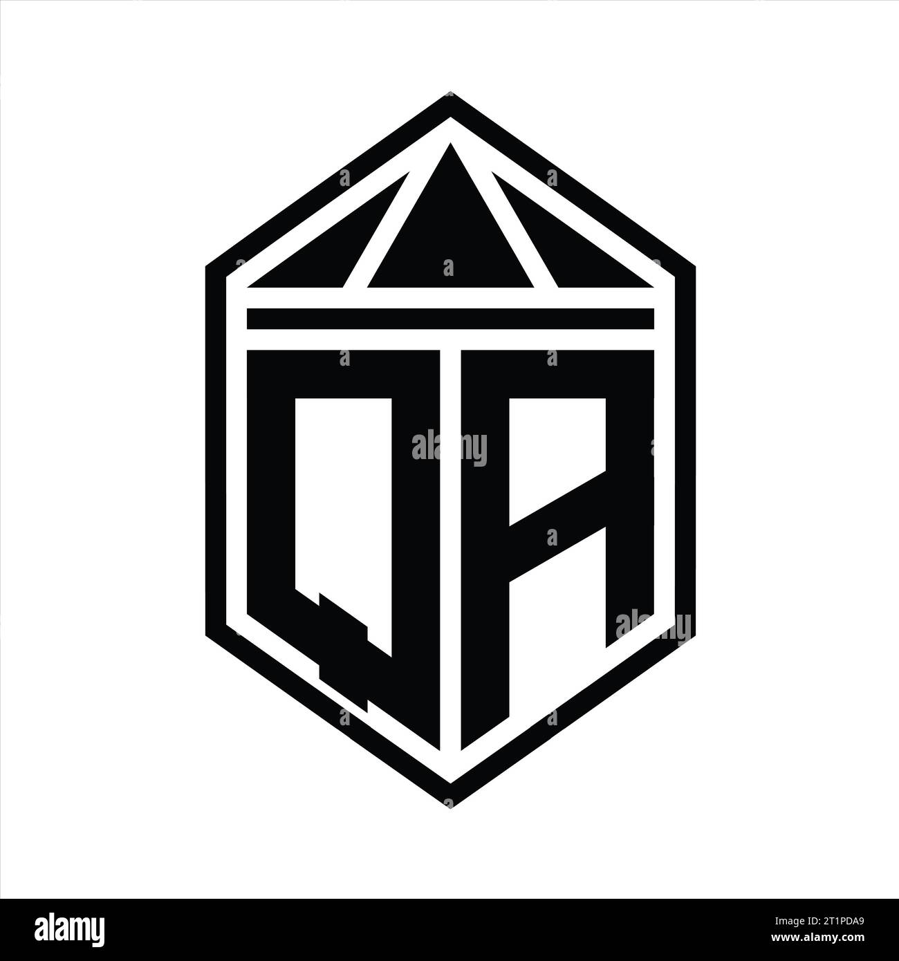 QA Letter Logo monogram simple hexagon shield shape with triangle crown isolated style design ...