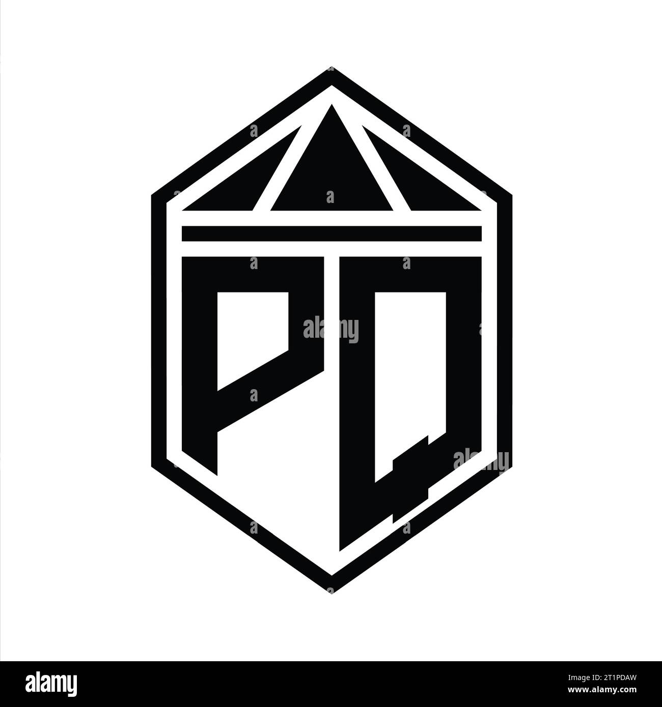 PQ Letter Logo monogram simple hexagon shield shape with triangle crown isolated style design ...