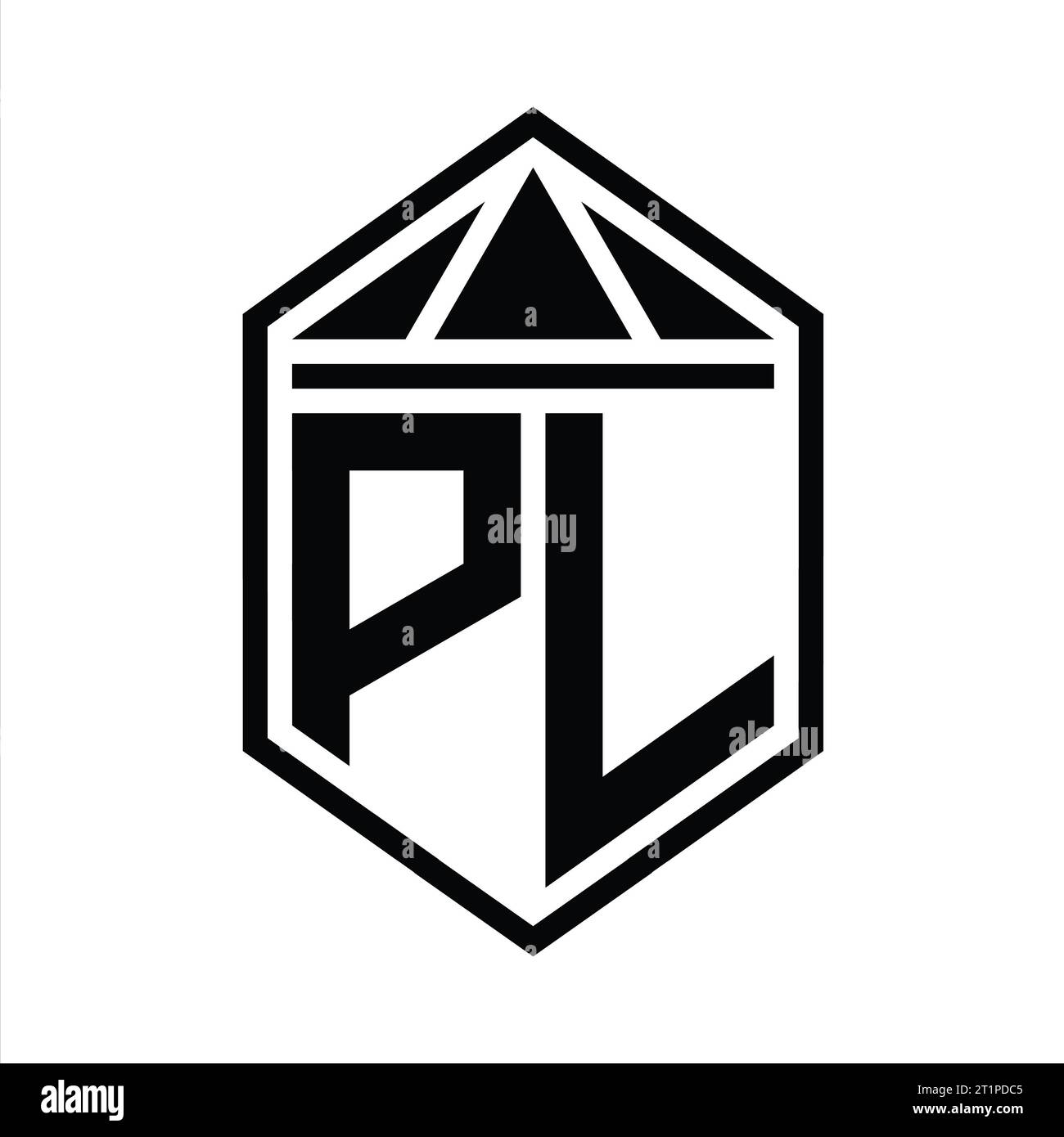 PL Letter Logo monogram simple hexagon shield shape with triangle crown ...